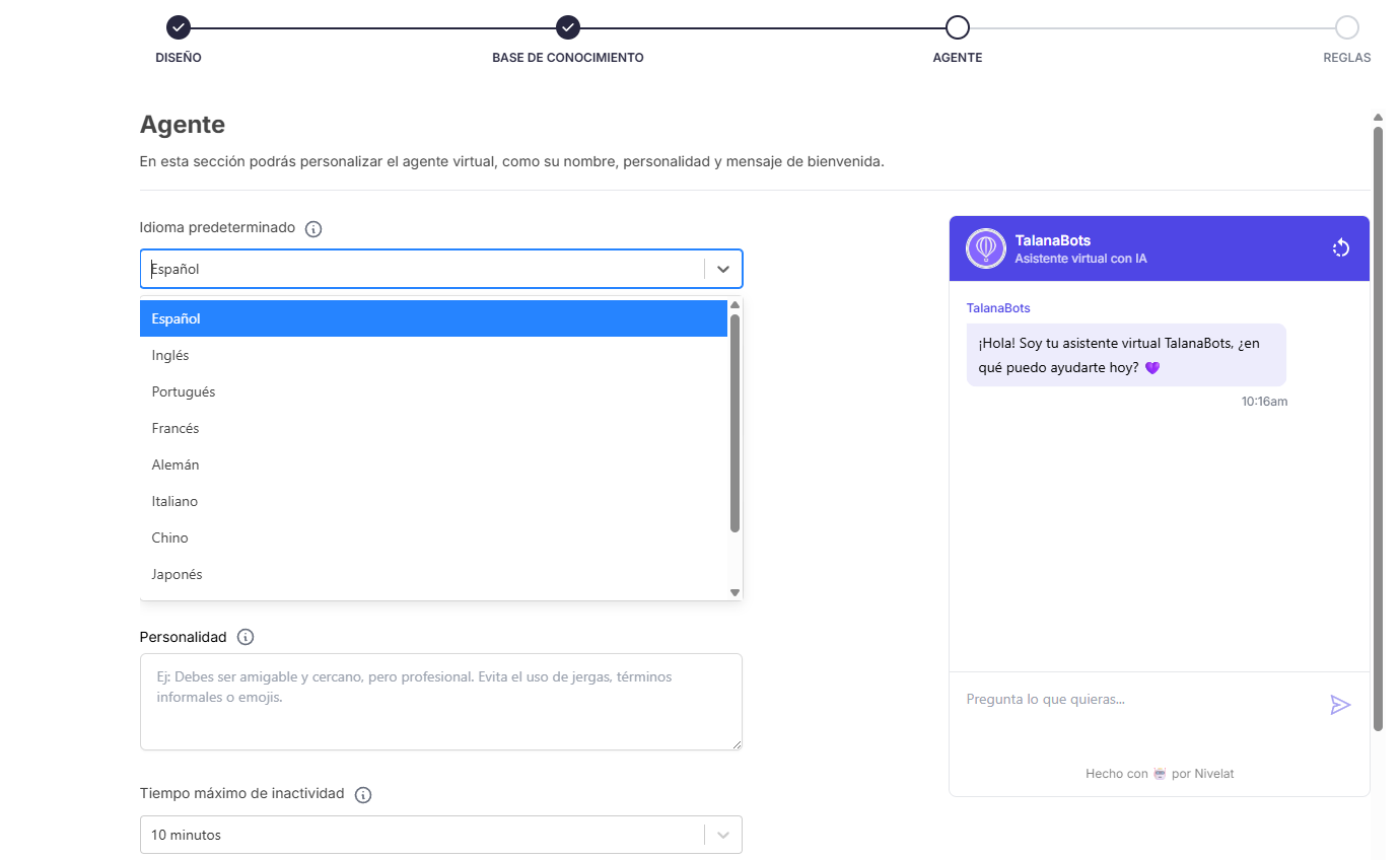¿Cómo se configura el chatbot? – Centro de Ayuda Talana